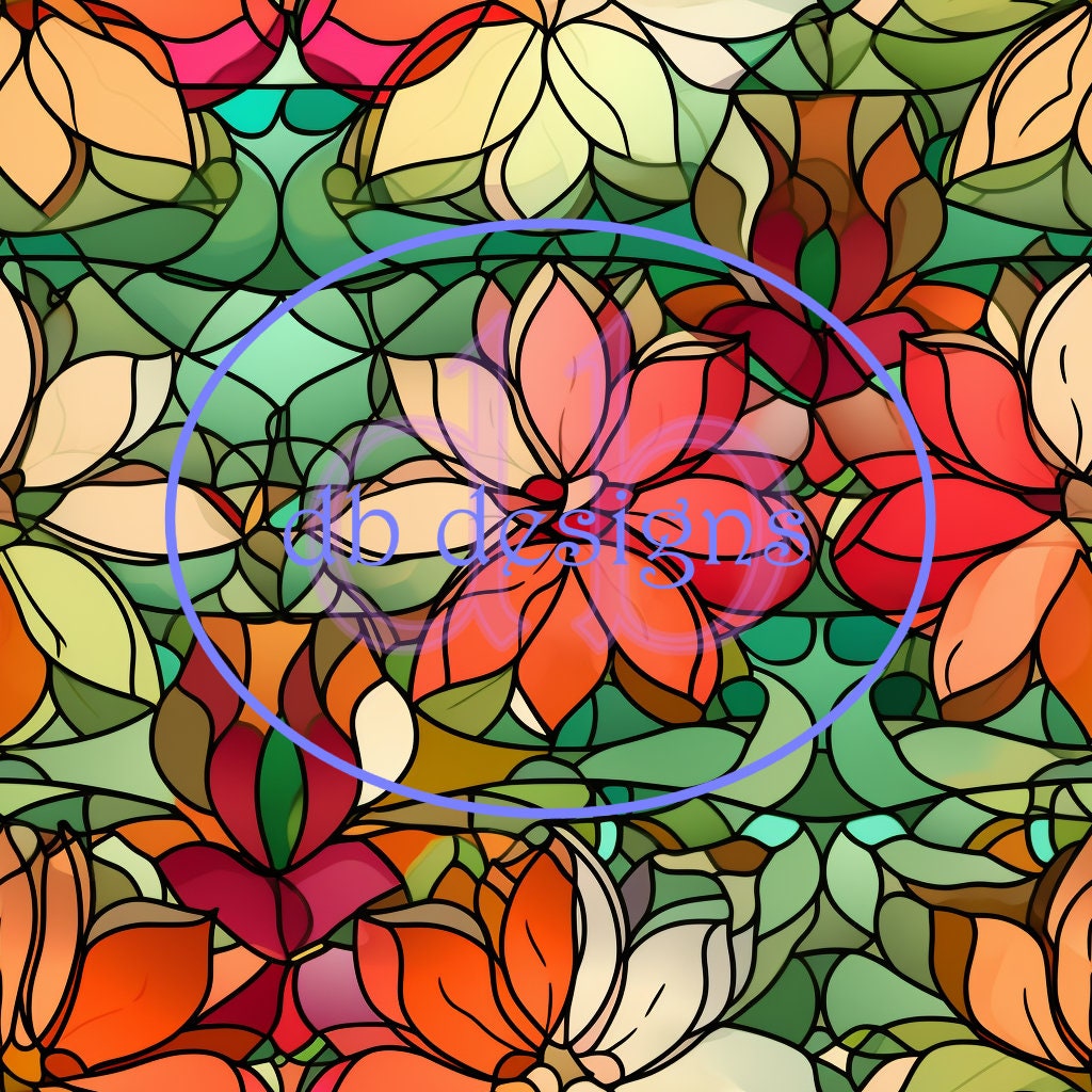 Stained Glass Flowers Digital Paper Seamless Pattern, Digital Paper ...