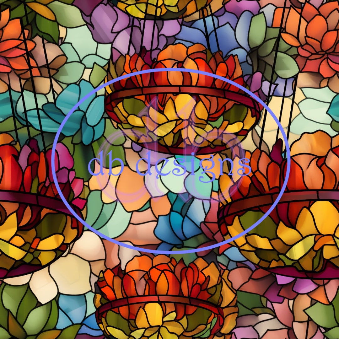 Stained Glass Flowers Digital Paper Seamless Pattern, Digital Paper ...