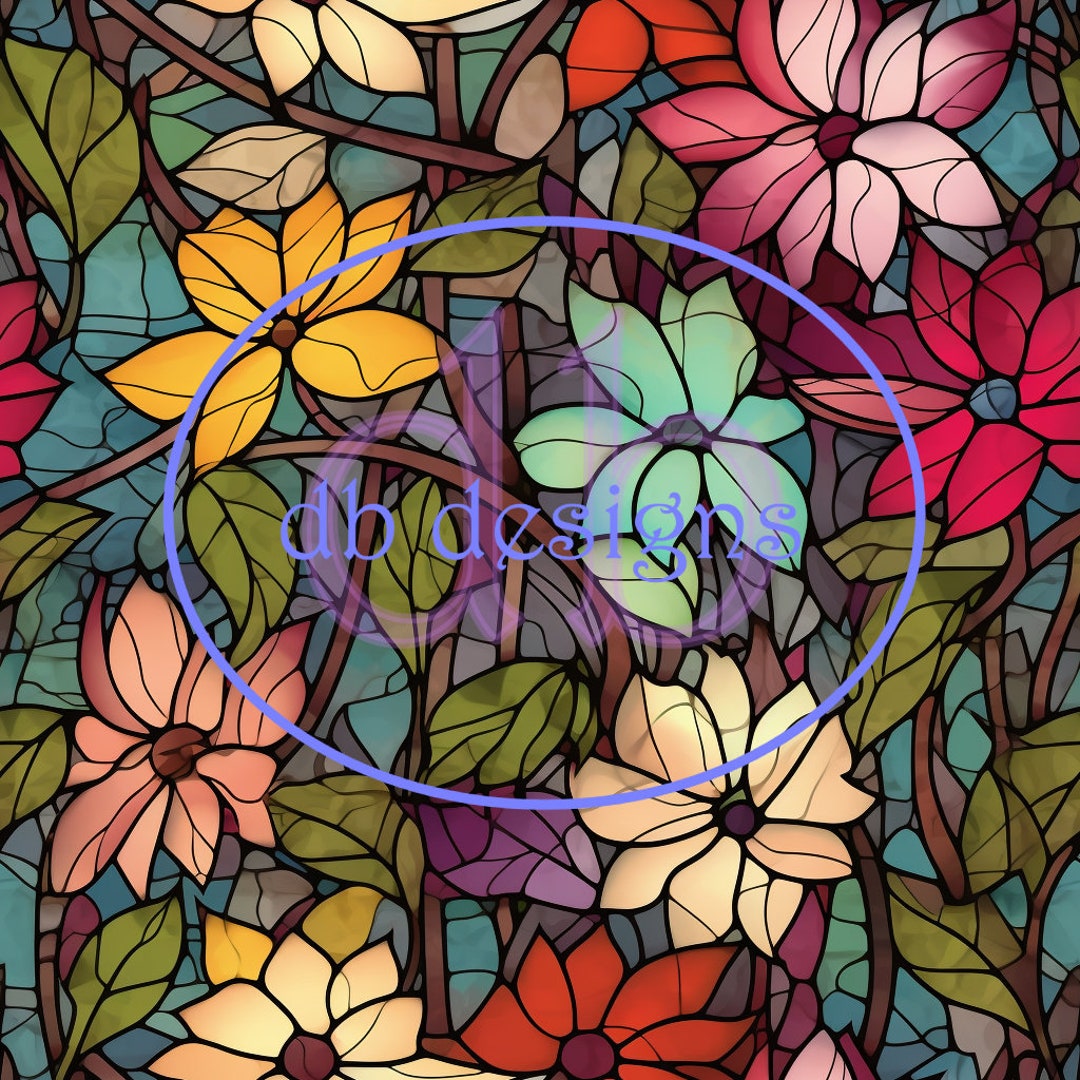 Stained Glass Flowers Digital Paper Seamless Pattern, Digital Paper ...