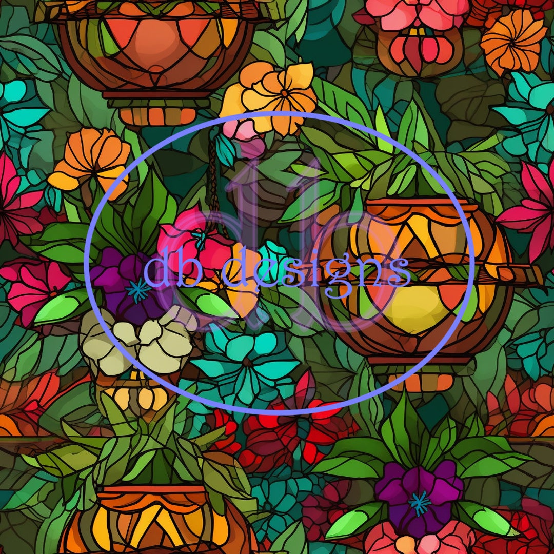 Stained Glass Flowers Digital Paper Seamless Pattern, Digital Paper ...