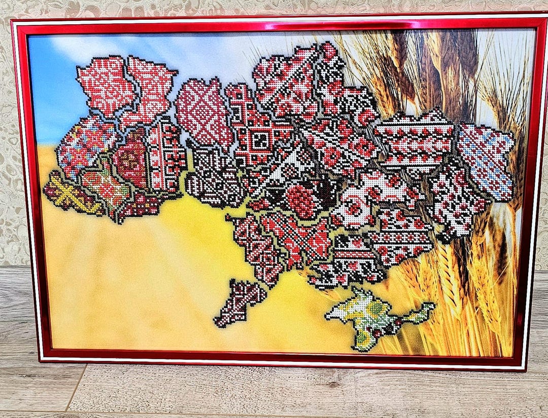 The Painting "map of Ukraine" is Embroidered With Beads - Etsy