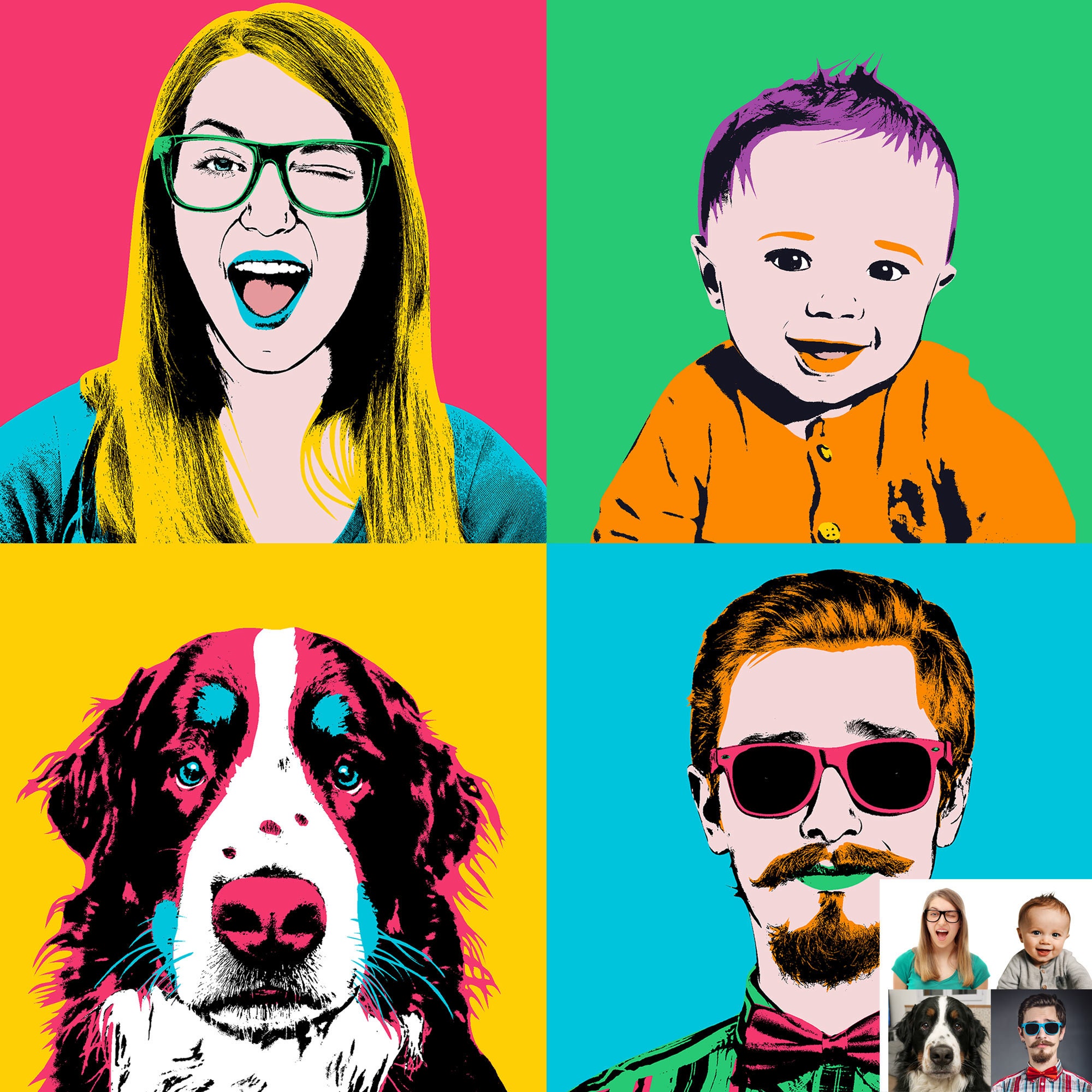 Custom Pop Art Family Portrait, Pop Art Portrait From Photo ...