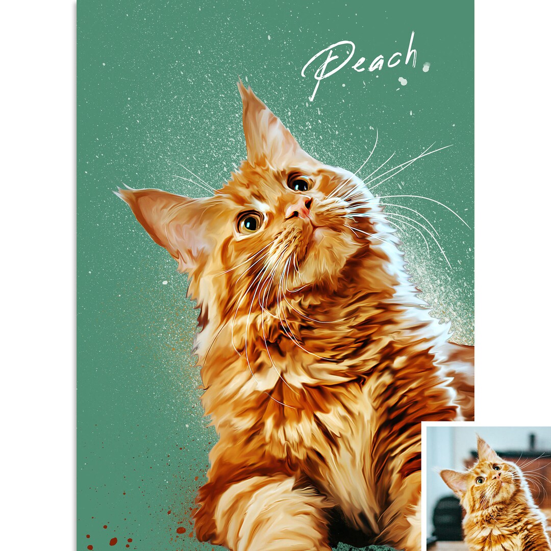 Personalized Pet Portrait, Digital Cat Painting, Custom Pet Portrait ...