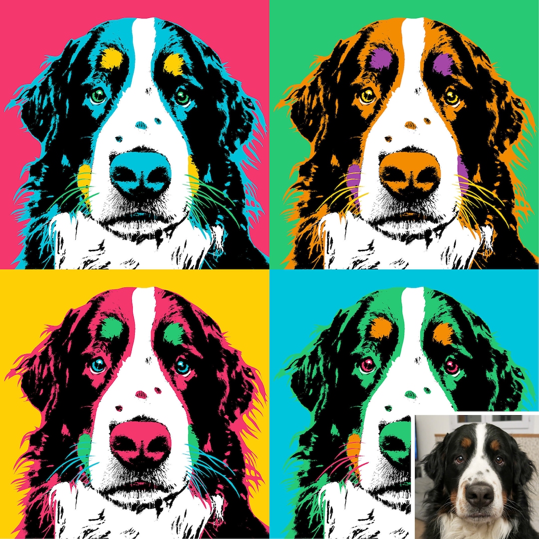 Custom Pet Portrait, Pop Art Pet, Pop Art Dog Portrait From Photo, Cat ...