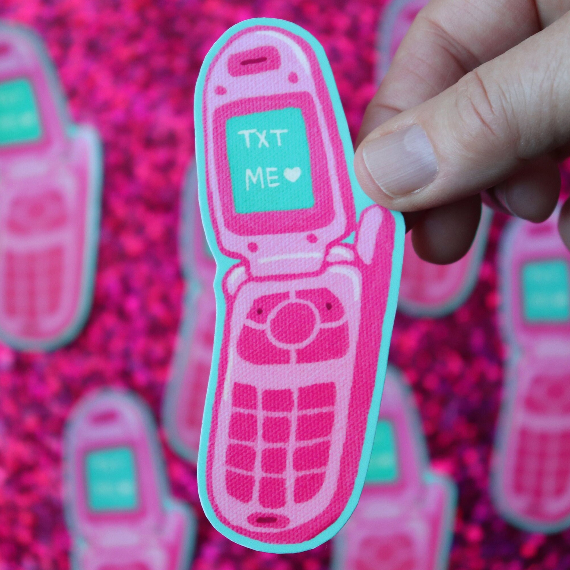 Pink Cell Phone Y2K Sticker Retro Vinyl Water Resistant Sticker Flip ...