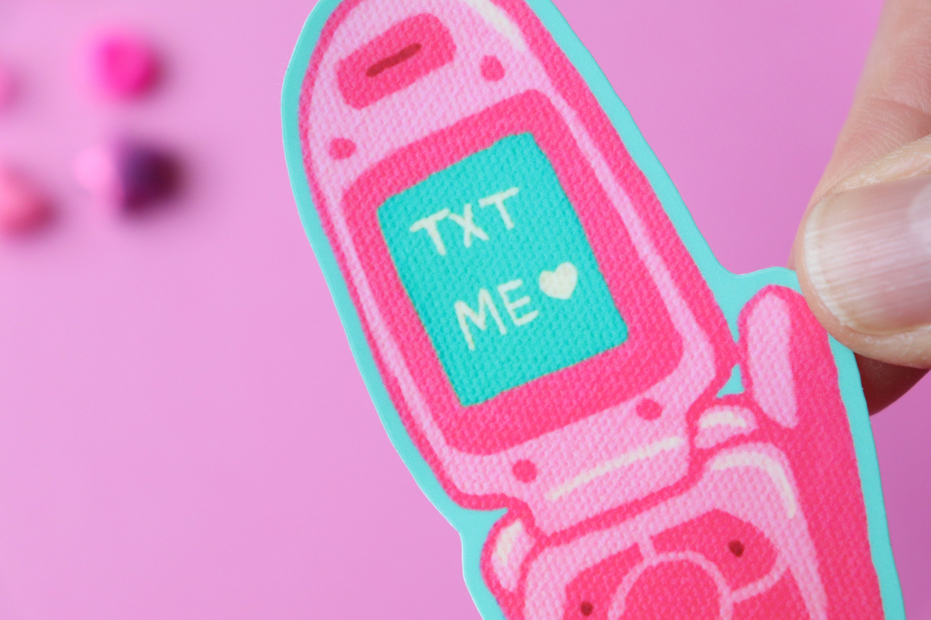Pink Cell Phone Y2K Sticker Retro Vinyl Water Resistant Sticker Flip ...