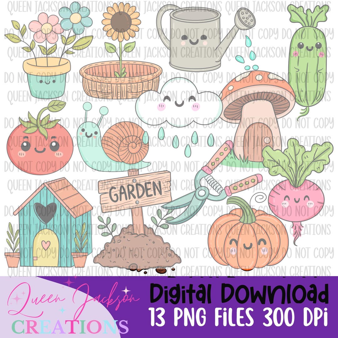 Hand Drawn Spring Garden Clipart Bundle | Cute Gardening Pngs With ...