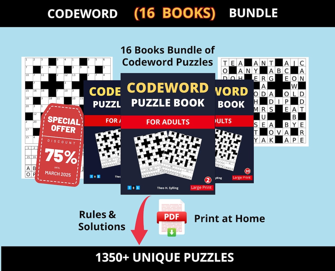 16 Books Codeword Puzzles Bundle, PDF Printable Puzzle Books for Adults ...