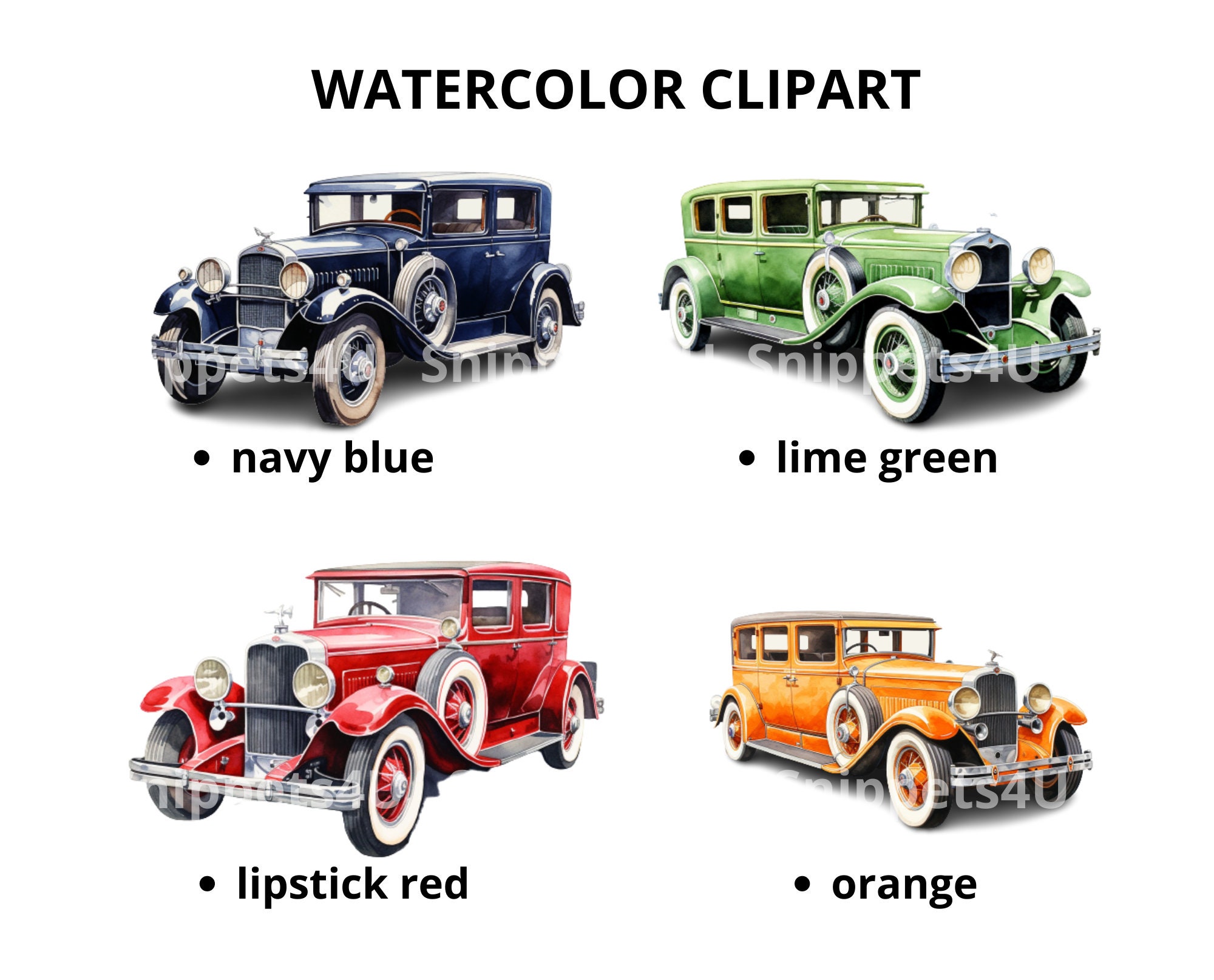 Vintage Car Watercolor Clipart, Classic Car, Hudson Essex, PNG ...