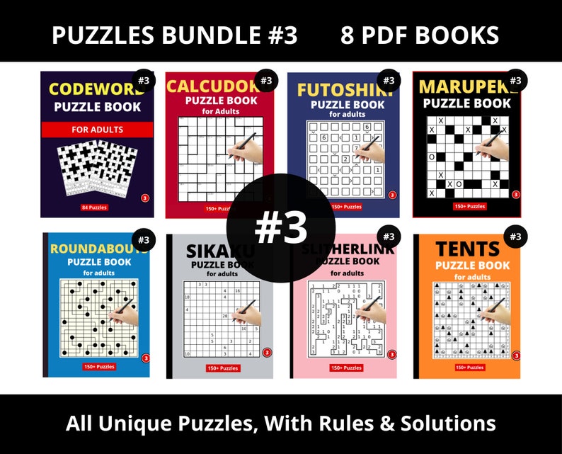 Mega Bundle Puzzles, 64 Puzzle Books, Pack #1-8, With 8700+ Unique ...