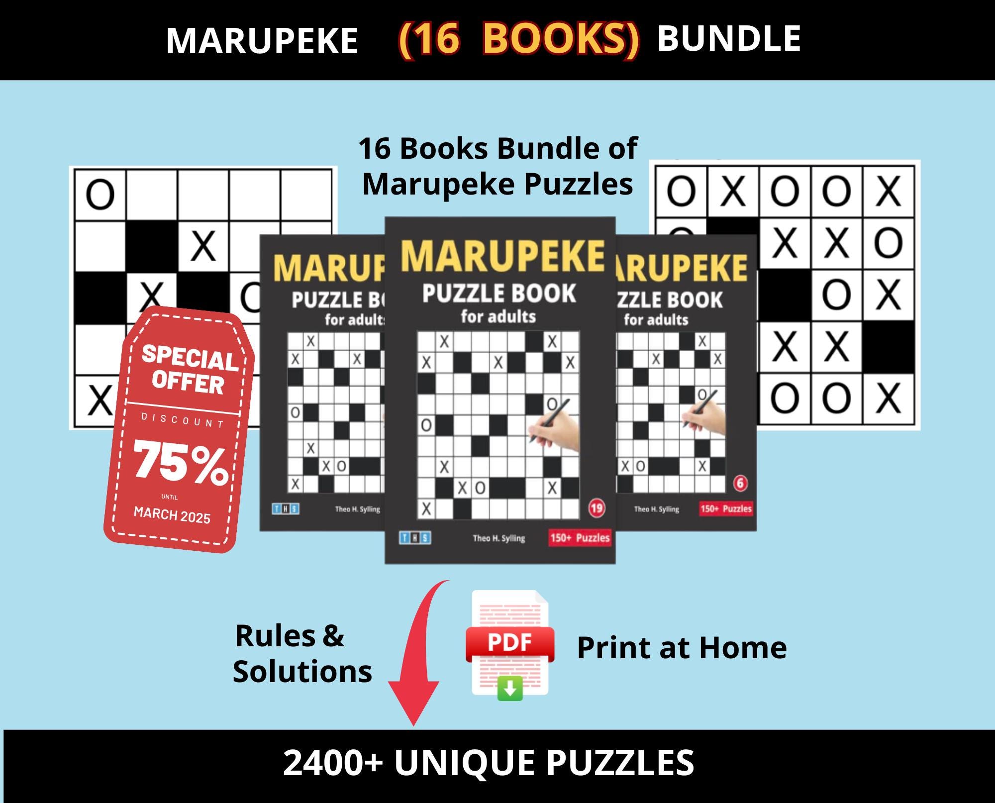 16 Books Marupeke Puzzles Bundle, PDF Printable Puzzle Books for Adults ...
