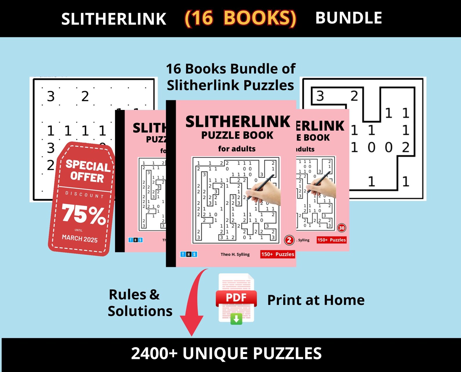 16 Books Slitherlink Puzzles Bundle, PDF Printable Puzzle Books for ...