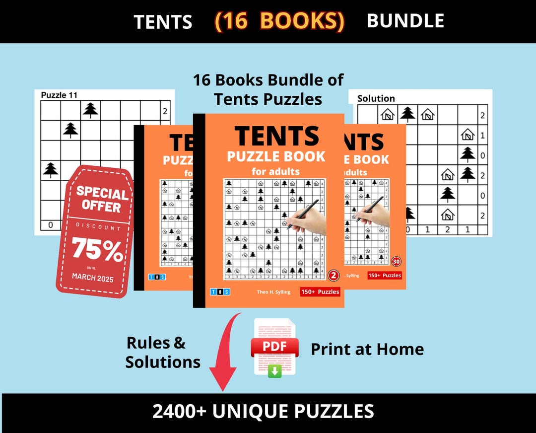 16 Books Tents Puzzles Bundle, PDF Printable Puzzle Books for Adults ...