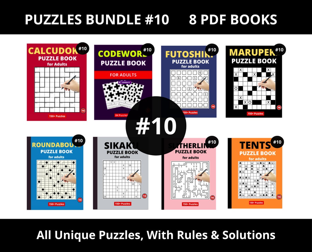 Puzzles Bundle #10, 8 Unique PDF Printable Puzzle Books, Calcudoku ...