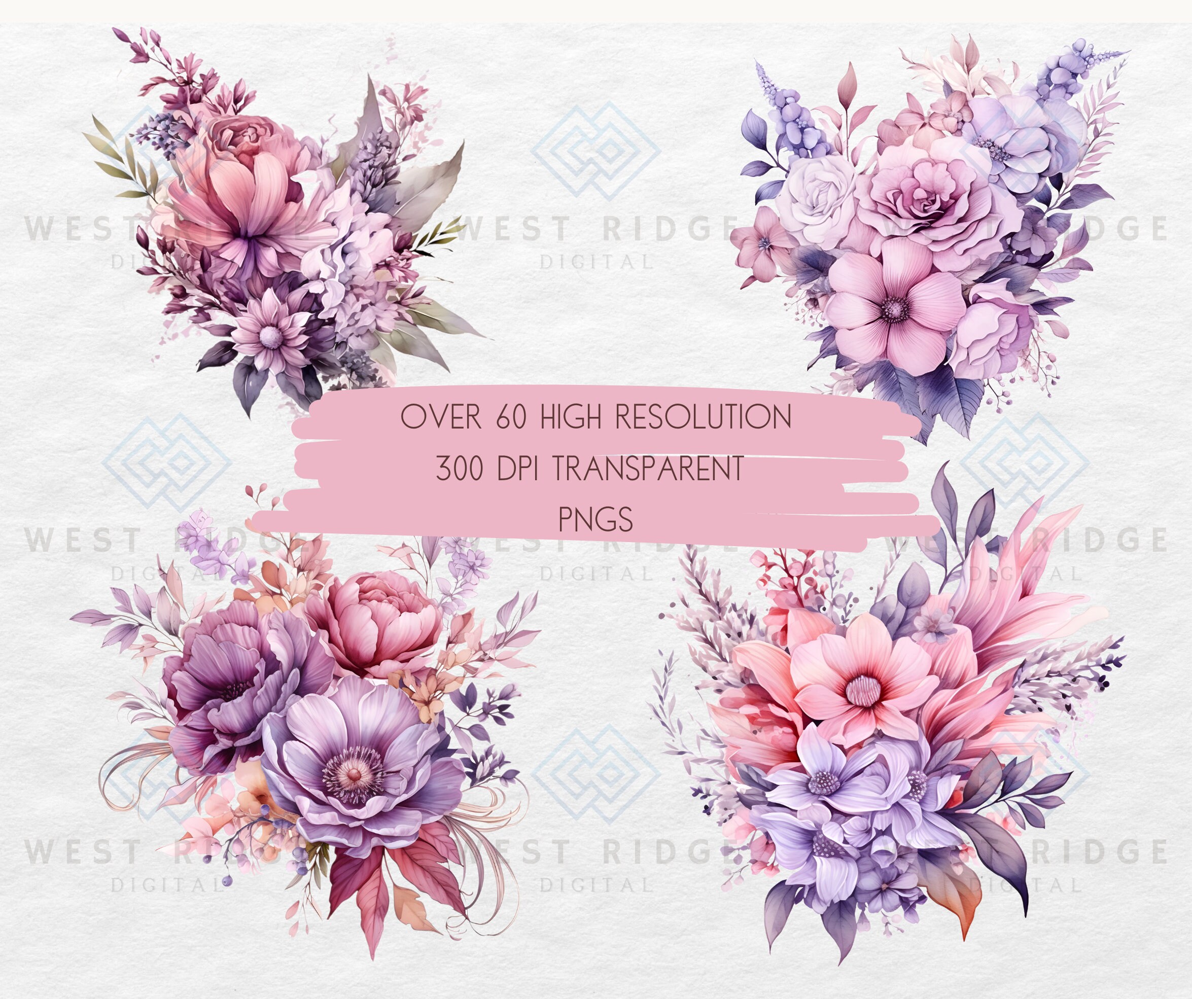 Watercolor Lavender Floral Clipart Floral Pngs Commercial Use Digital ... Watercolor Lavender Floral Clipart Floral Pngs Commercial Use Digital ...