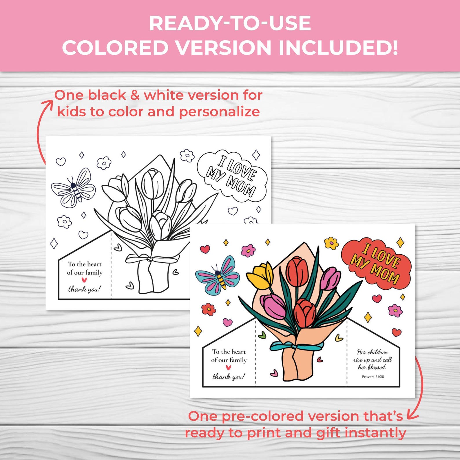 Mother’s Day Coloring Card Bible Craft, Printable Foldable Card for ...