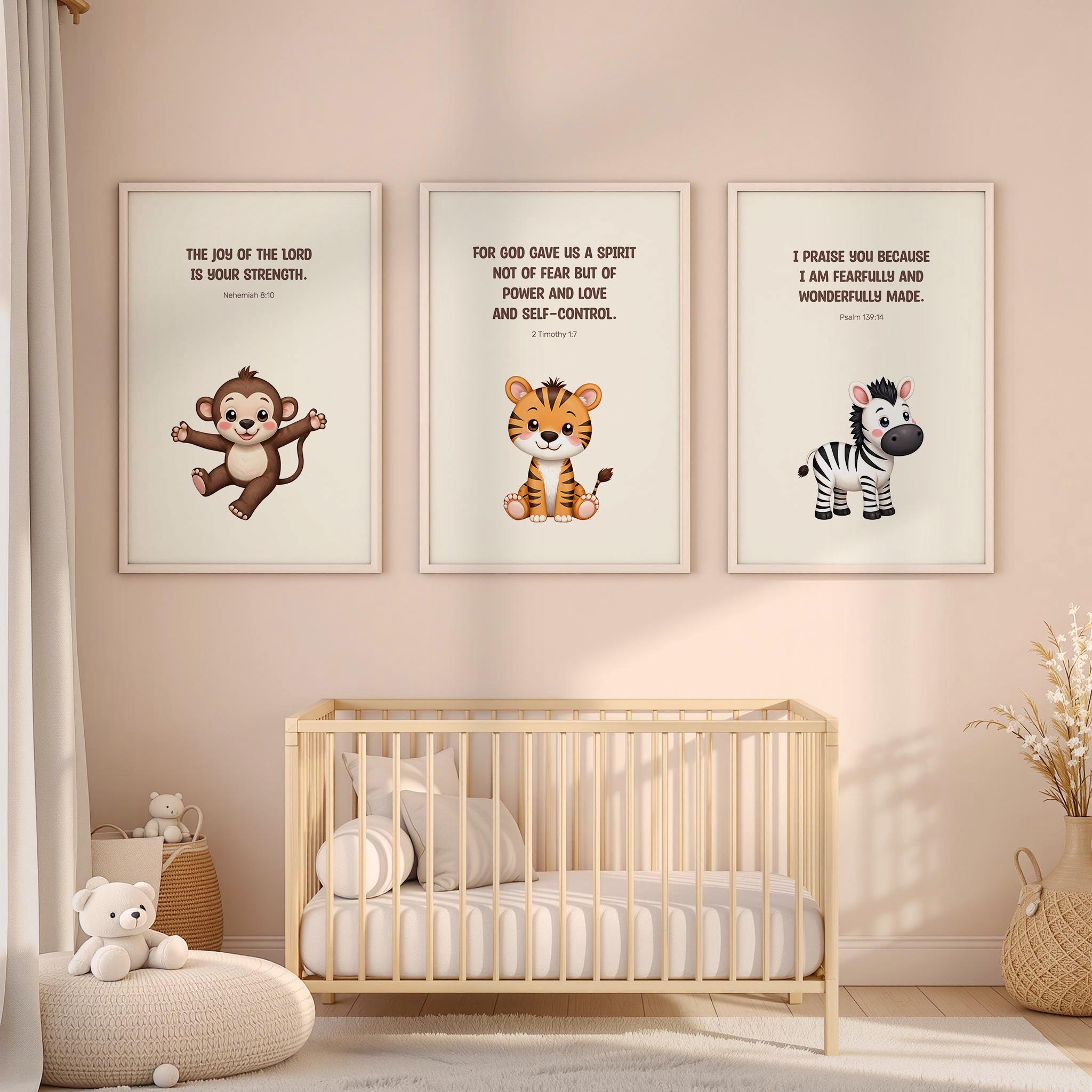 Kids Bible Verse Prints, Safari Animal Nursery Decor, Christian Wall ...