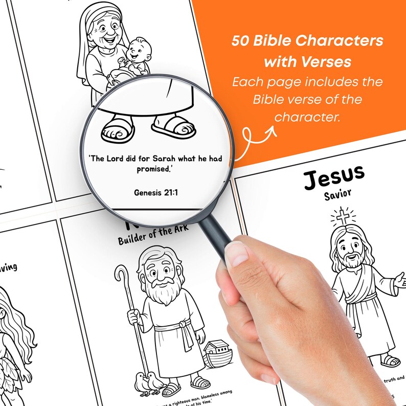 Bible Character Coloring Book for Kids, 50 Printable Pages With Verses ...