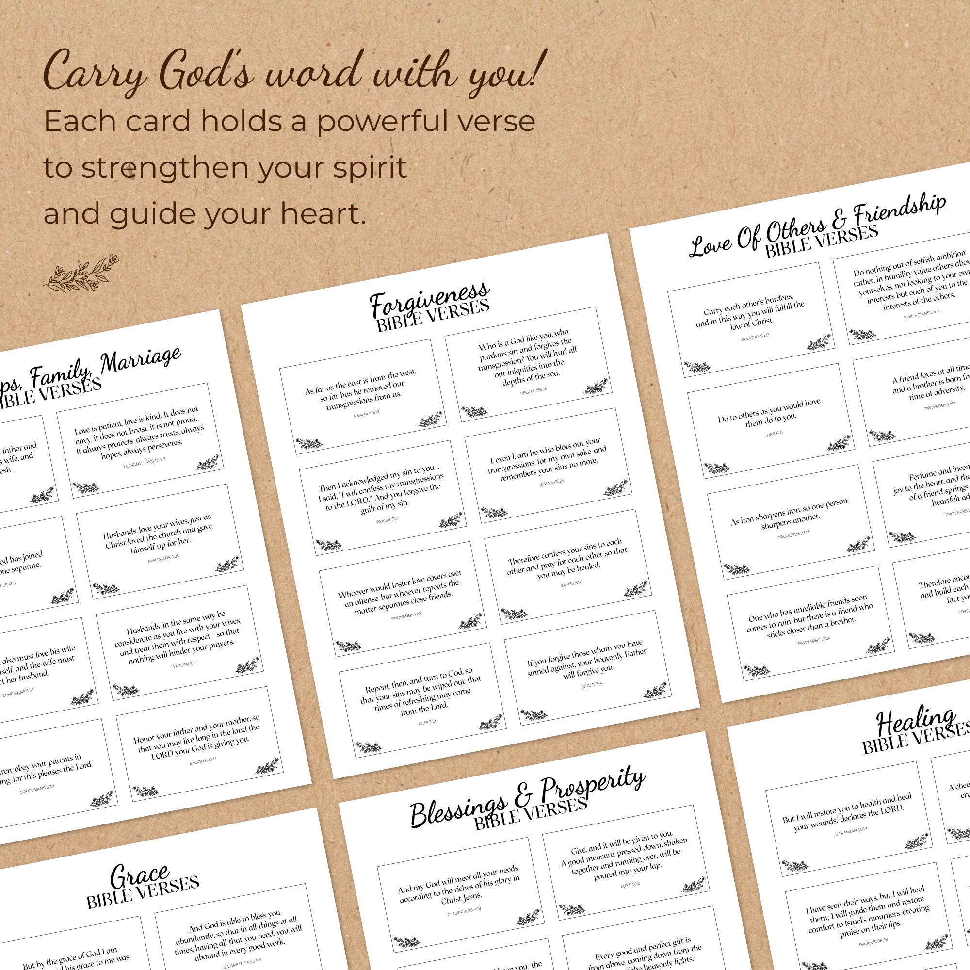 256 Printable Bible Verse Cards, Daily Scripture Flashcards, Christian ...
