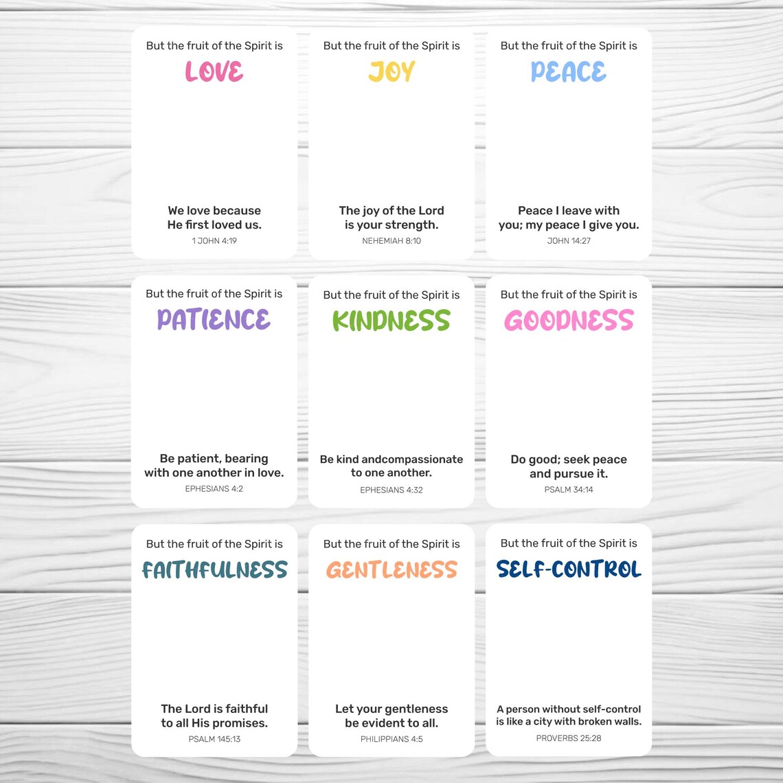 Fruit of the Spirit Flash Cards, Bible Verse Learning Printable ...