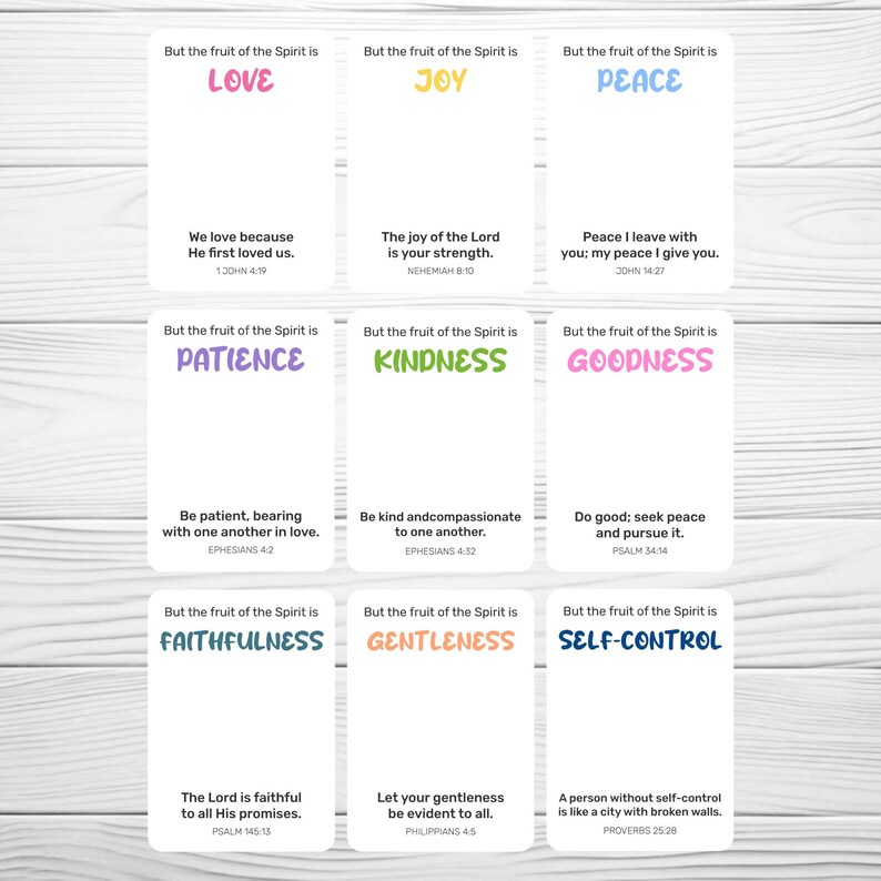 Fruit of the Spirit Flash Cards, Bible Verse Learning Printable ...
