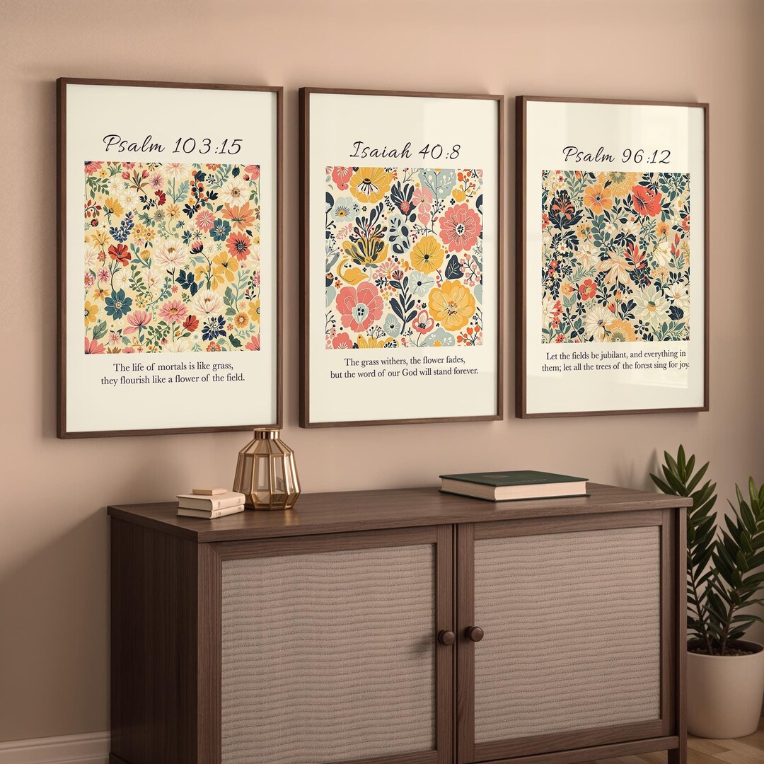 Bible Verse Wall Art Set of 3, Floral Christian Print, Psalm 103 15 ...