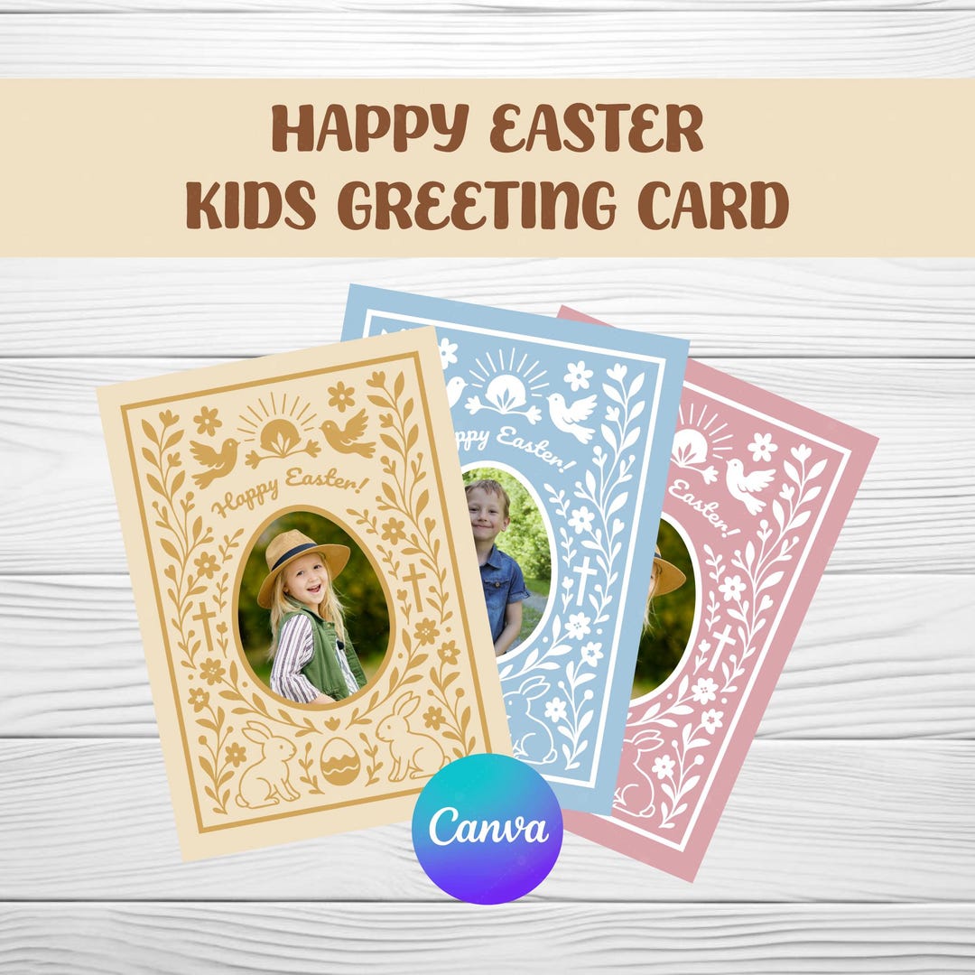 Editable Easter Photo Card Template for Kids, Custom Happy Easter ...