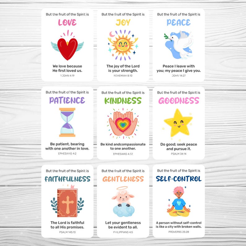 Fruit of the Spirit Flash Cards, Bible Verse Learning Printable ...