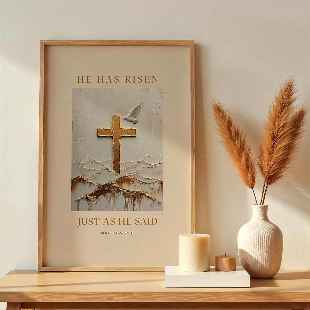He Has Risen Christian Wall Art, Matthew 28:6 Scripture Print, Easter ...