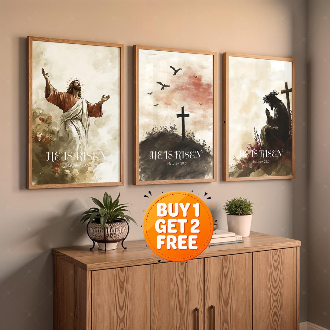 He is Risen Wall Art, Matthew 28:6 Bible Verse Print, Christian Easter ...