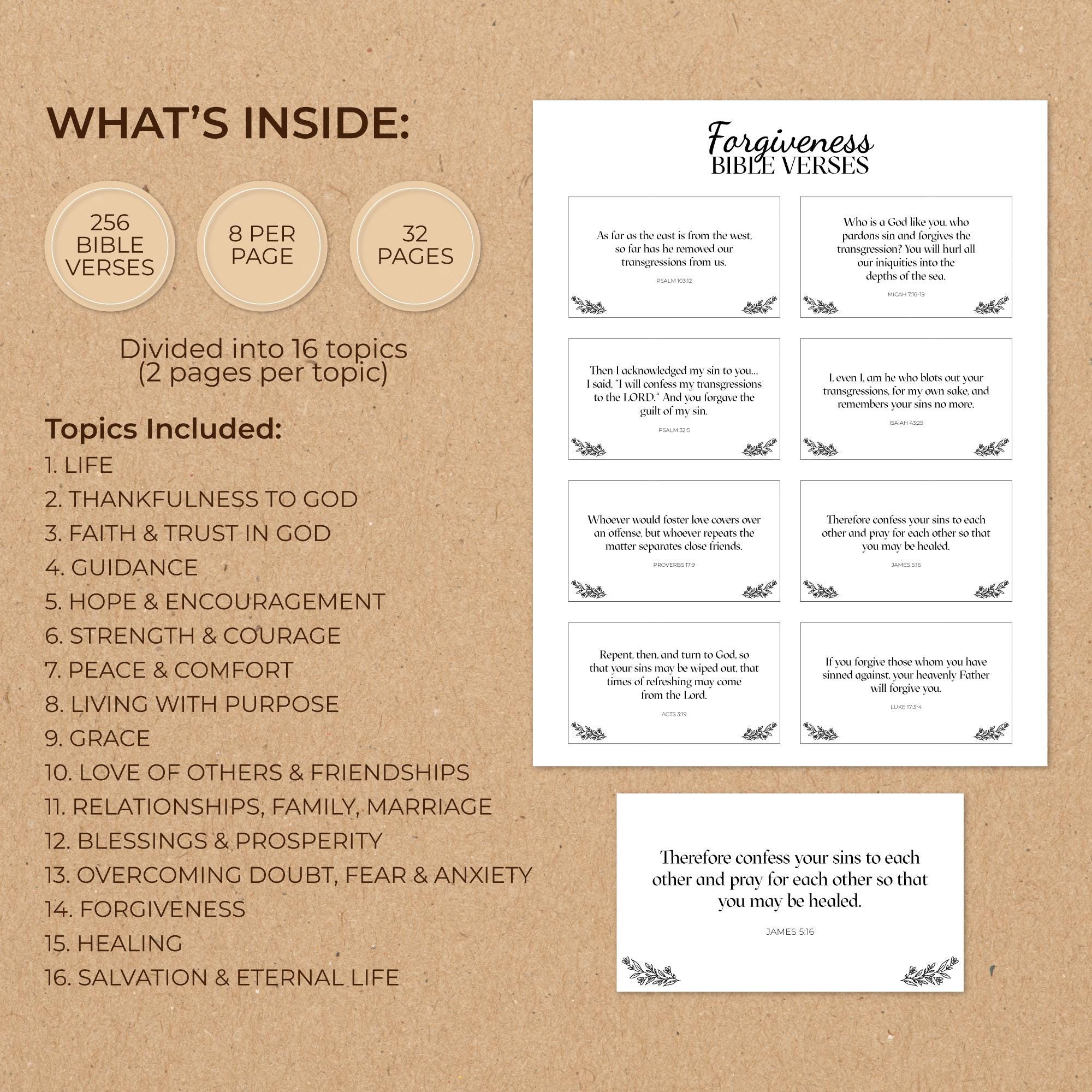 256 Printable Bible Verse Cards, Daily Scripture Flashcards, Christian ...