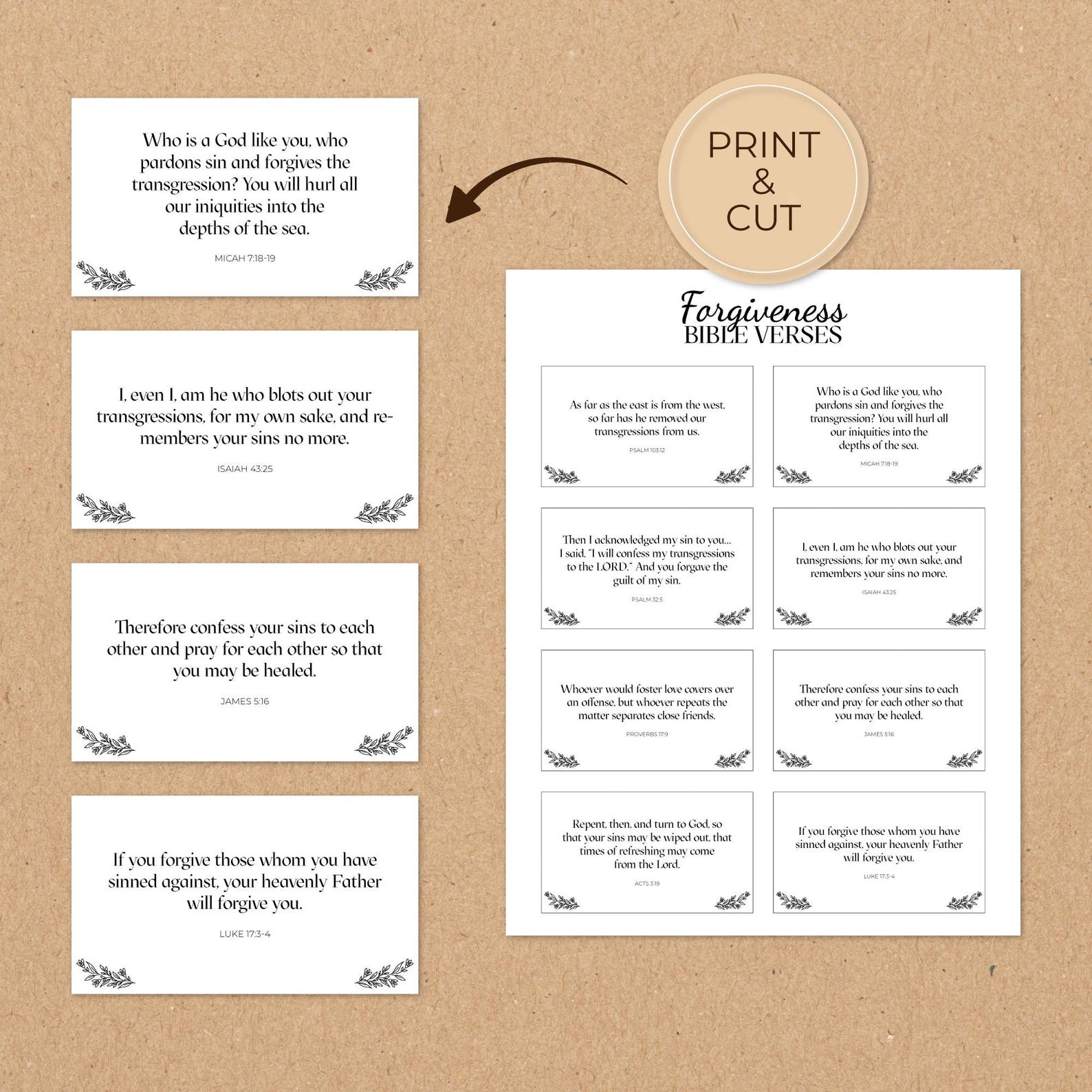 256 Printable Bible Verse Cards, Daily Scripture Flashcards, Christian ...