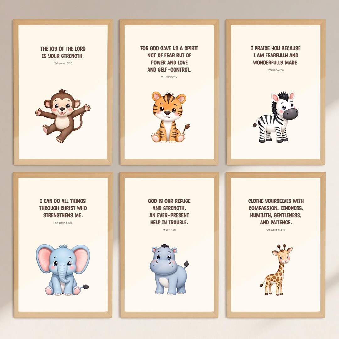 Kids Bible Verse Prints, Safari Animal Nursery Decor, Christian Wall ...