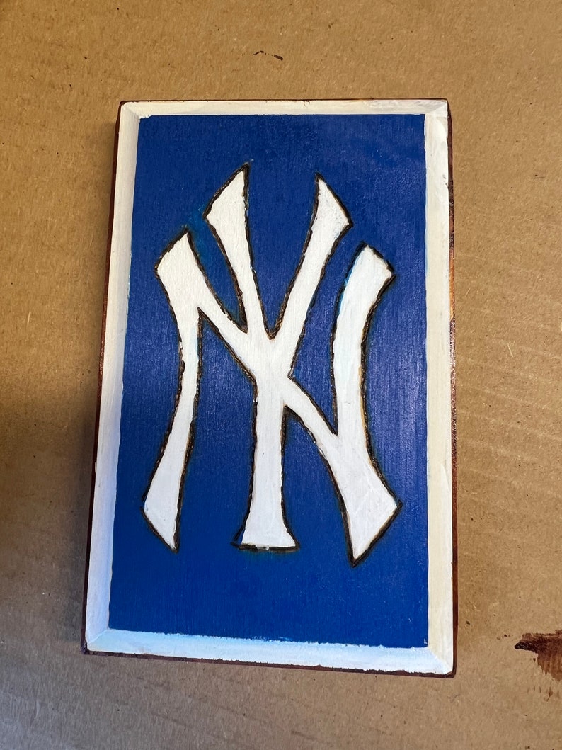 Handmade New York Yankee Logo 3x5 Wood Burnt and Painted - Etsy