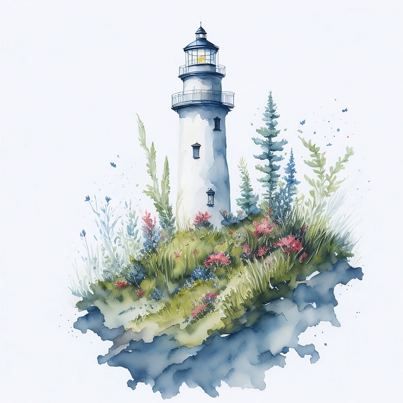 Watercolor Lighthouse Clipart 8 High Quality Jpgs Clip Art - Etsy