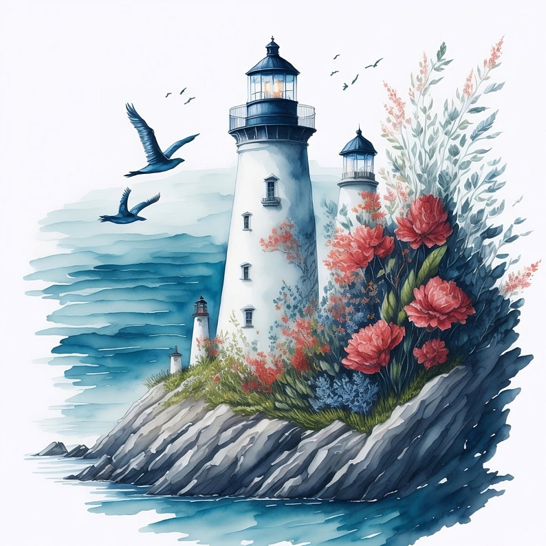 Watercolor Lighthouse Clipart 8 High Quality Jpgs Clip Art - Etsy