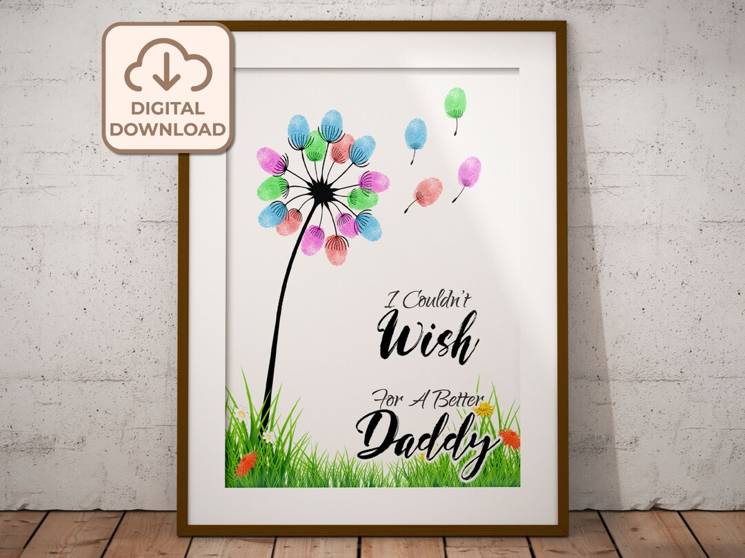 Dandelion Fingerprint Art From Kids, Gift for Daddy, Fathers Day ...