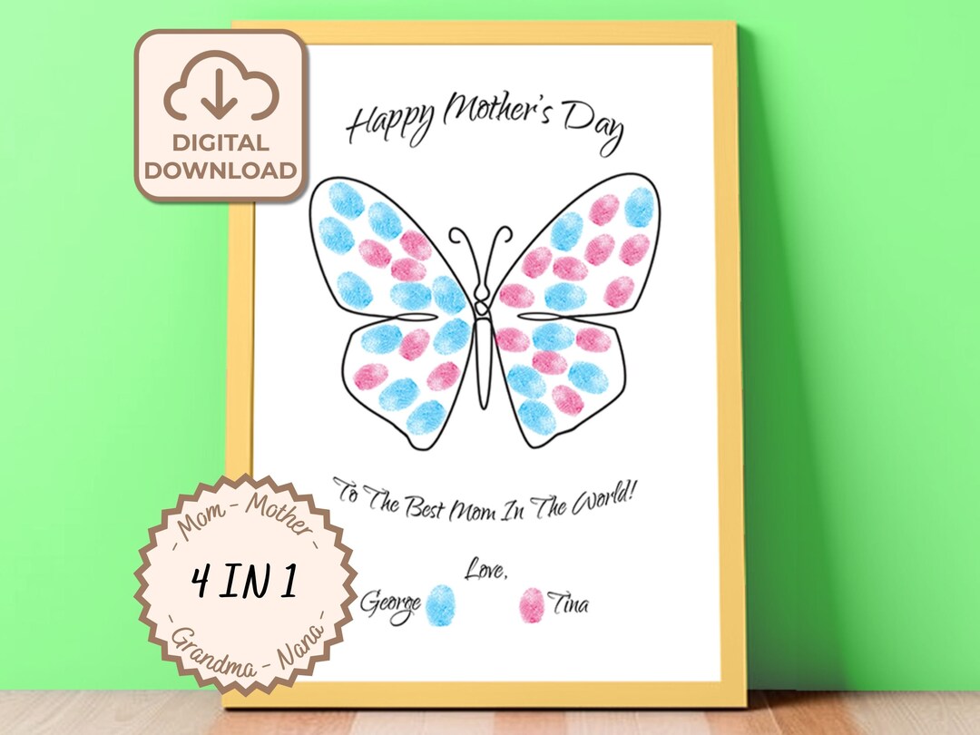 Mothers Day Fingerprint, Happy Mothers Day, Mothers Day Butterfly Craft ...