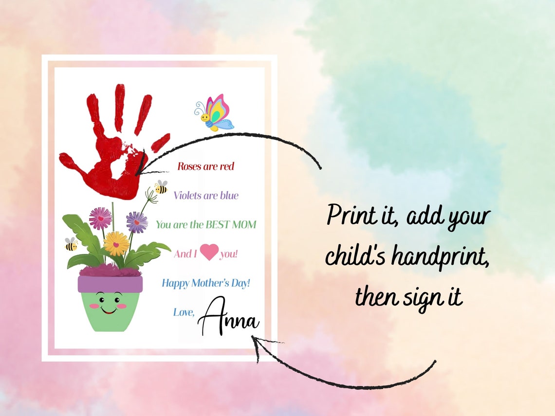 Mother's Day Flower Handprint Art, Custom Handprint Craft, Custom ...