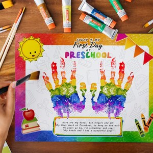 First Day at Prechool Handprint Art, Back to Preschool, Kids Handprint ...