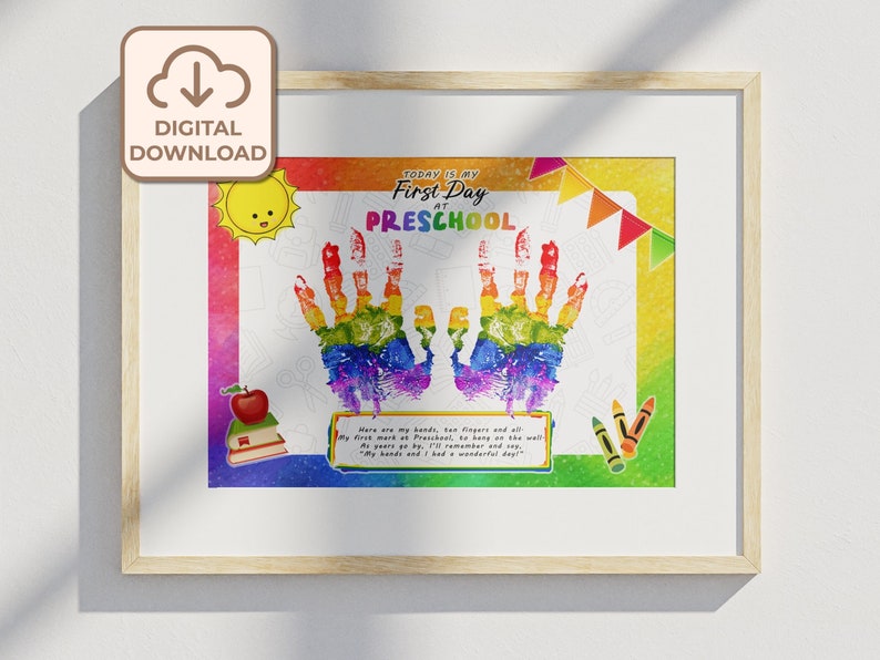 First Day at Prechool Handprint Art, Back to Preschool, Kids Handprint ...