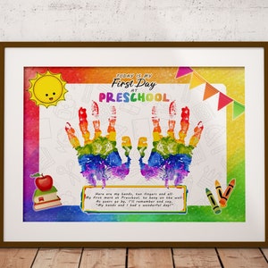 First Day at Prechool Handprint Art, Back to Preschool, Kids Handprint ...