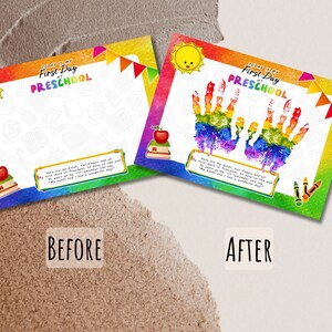 First Day at Prechool Handprint Art, Back to Preschool, Kids Handprint ...