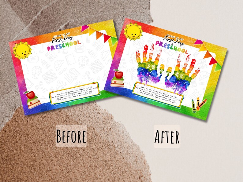 First Day at Prechool Handprint Art, Back to Preschool, Kids Handprint ...