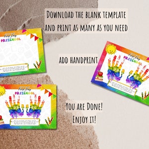 First Day at Prechool Handprint Art, Back to Preschool, Kids Handprint ...