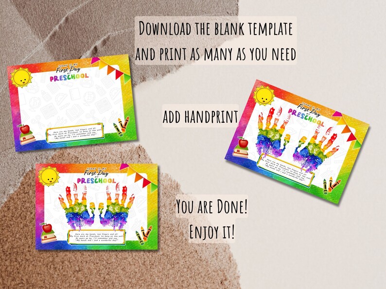 First Day at Prechool Handprint Art, Back to Preschool, Kids Handprint ...