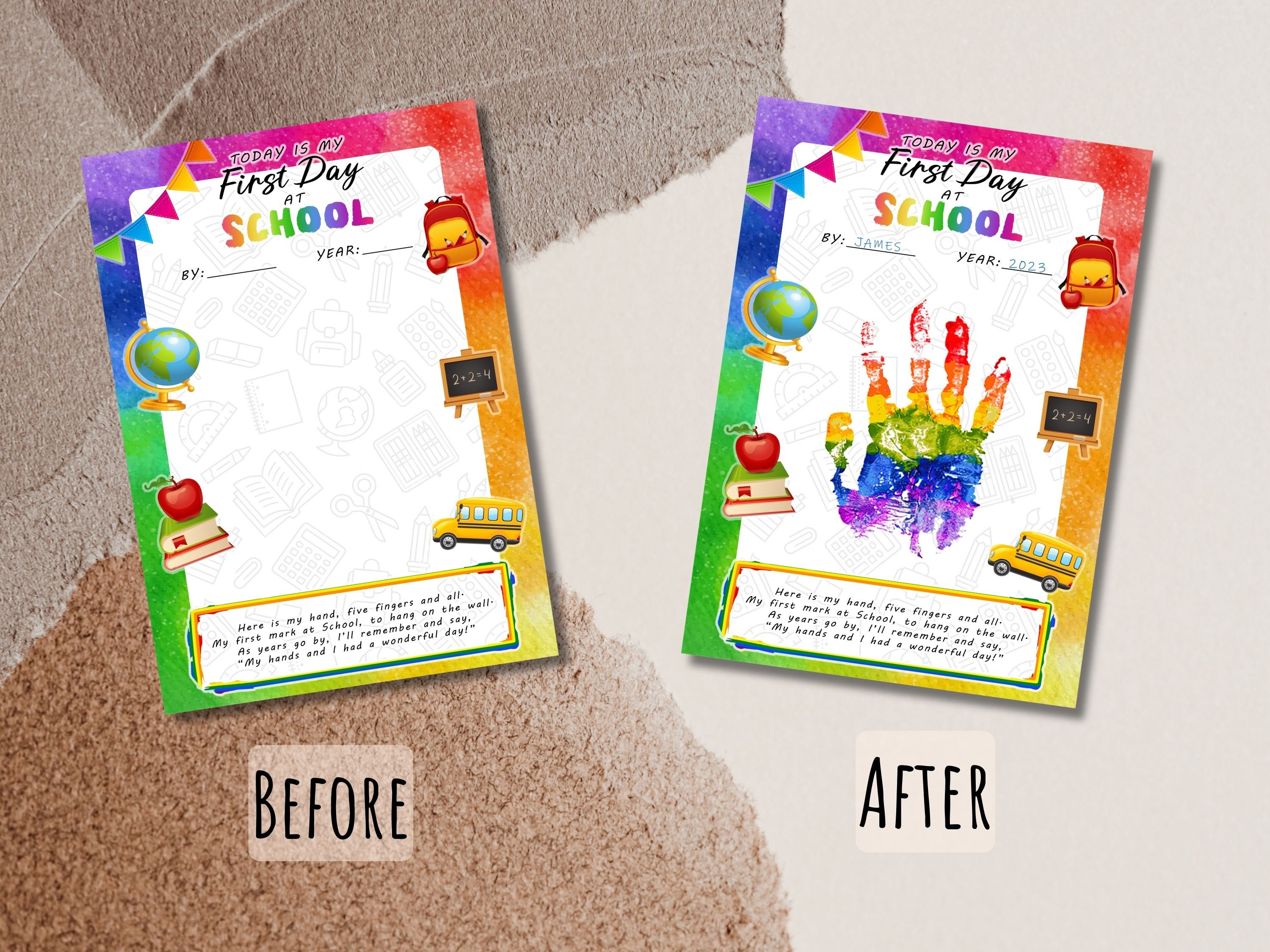 First Day at School Handprint Craft, Back to School, Handprint Memory ...