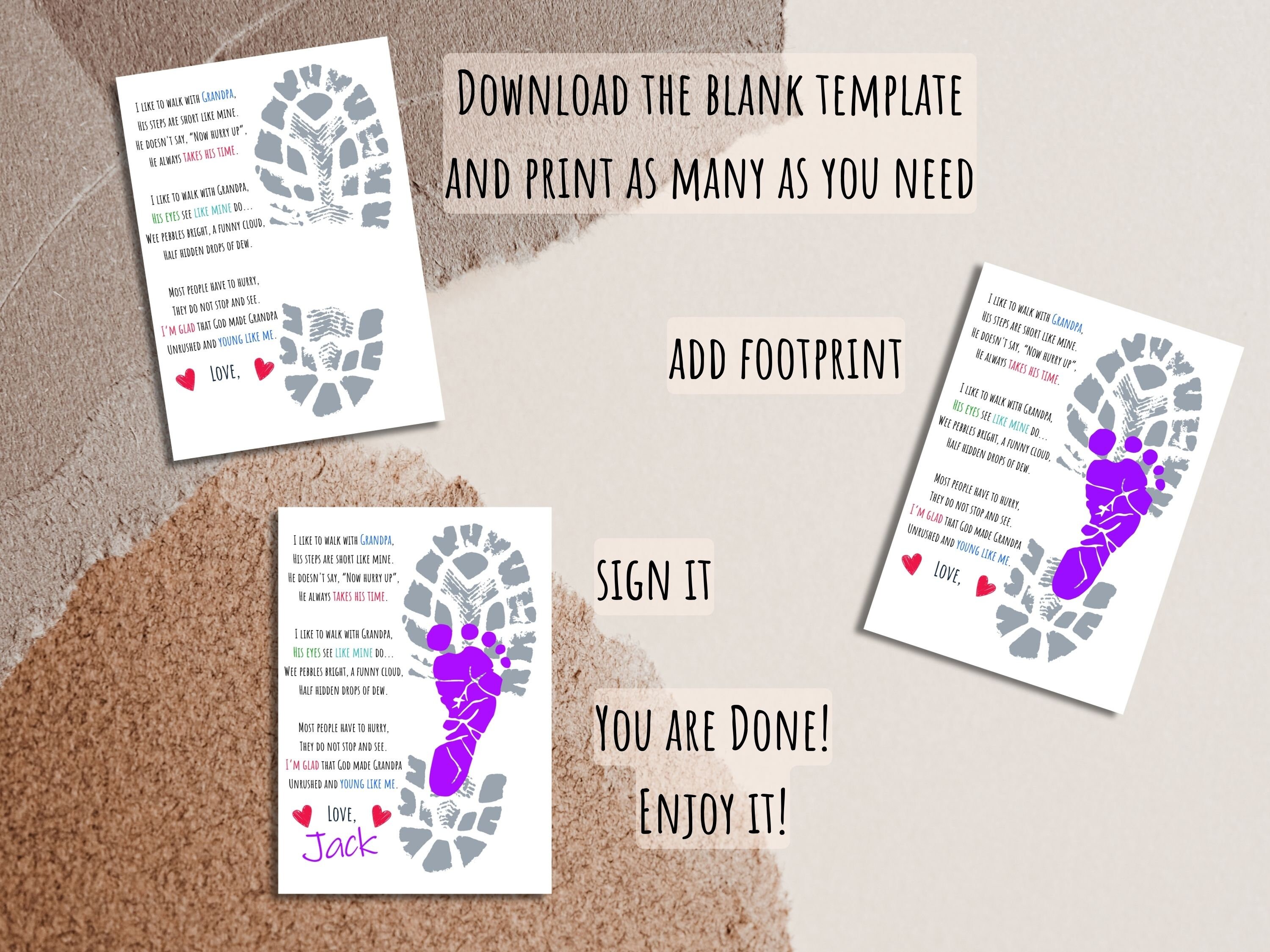 Grandpa Footprint Craft, Kids Baby Toddler Footprint Art, Fathers Day ...