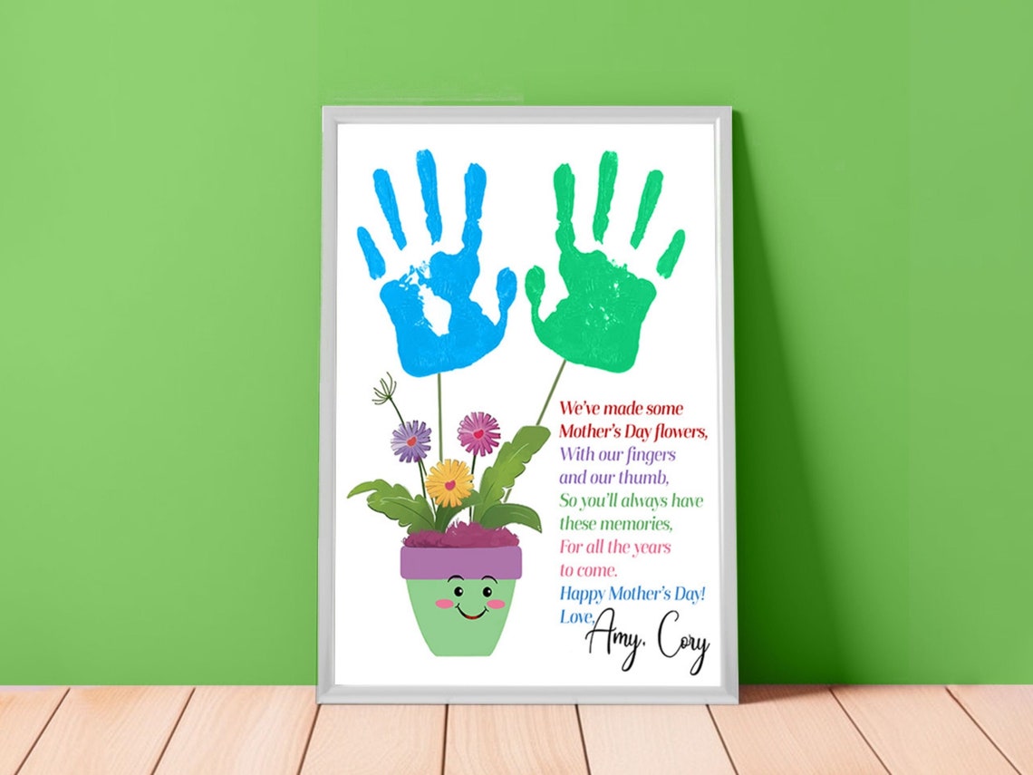 Mother's Day Siblings Flower Handprint Art, Custom Handprint Craft ...