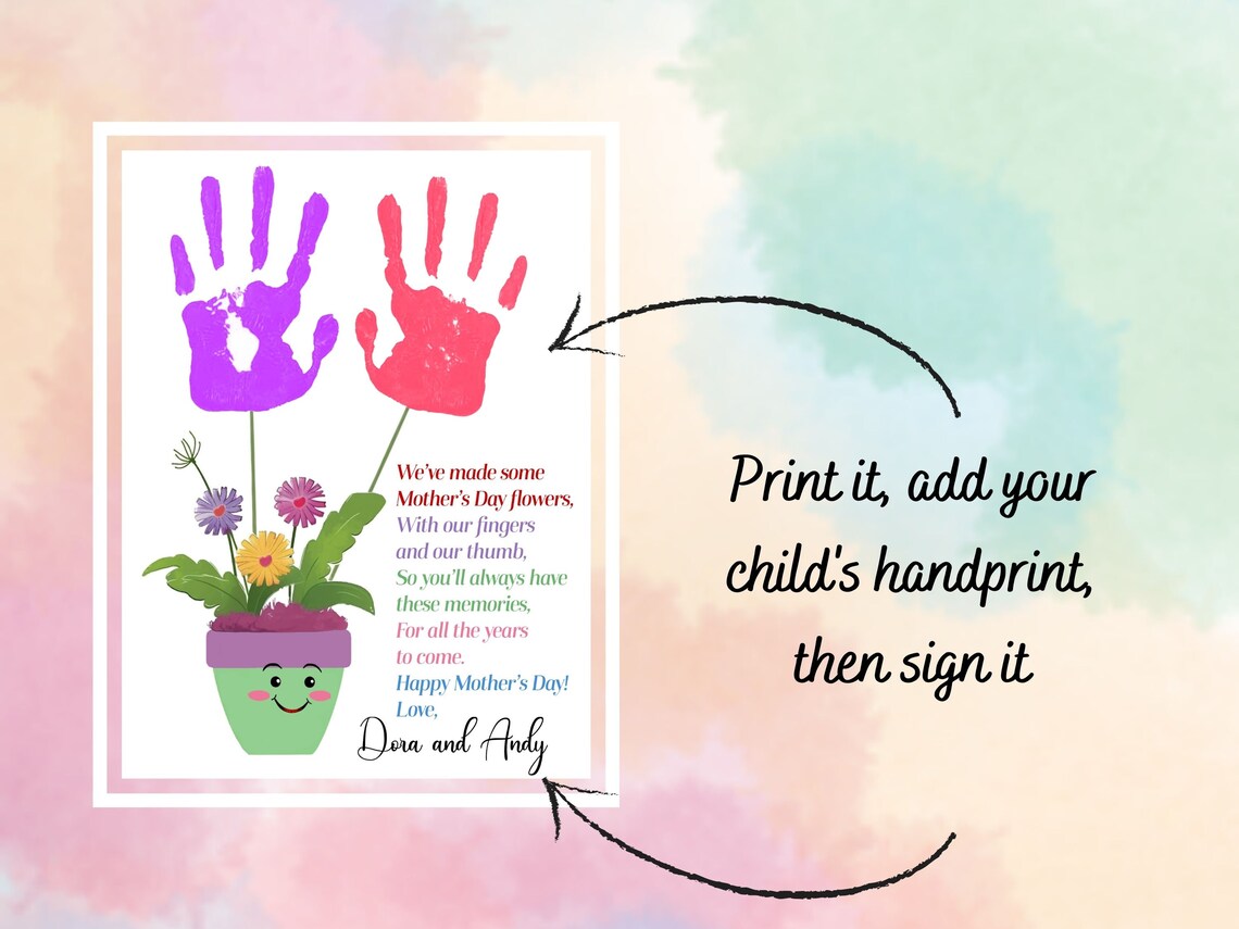 Mother's Day Siblings Flower Handprint Art, Custom Handprint Craft ...